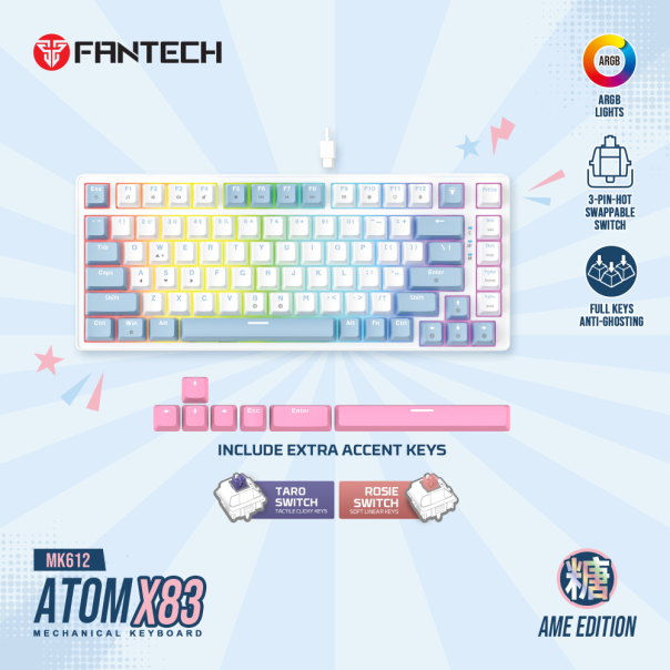 FANTECH Gejmerska mehanicka tastatura MK612 Atom X83 Space edition Rosie switch