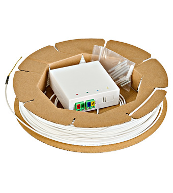 FTTH rollerbox 100m, 4xLC/APC 8°, OS2 G657.A2,B2ca-s1a,d0,a1
s n/ž priključnicom Š80xV28xD80mm, RAL9010 bijela, uklj. 4x simplex spojnica i 4x optičkih završetaka, pogodna i za montažu na DIN nosač