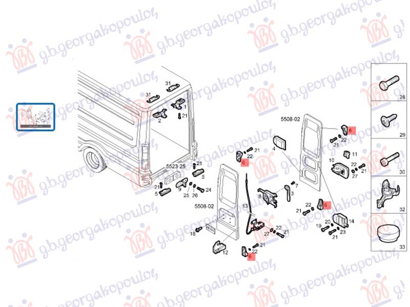GRANICNIK ZADNJIH VRATA (DUPLA VRATA) (GORNJI=DONJI) (L=D)
