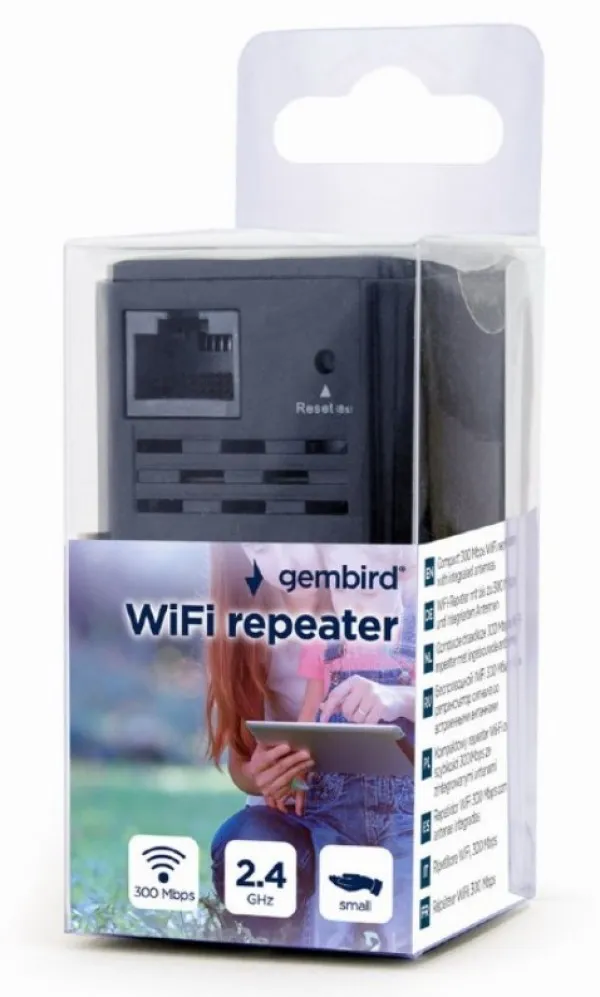 WNP-RP300-03-BK Gembird WiFi ripiter/ruter 300Mbps, 2x3dBi, RF pwr<20dBm, 1x LAN black(alt. tenda A9