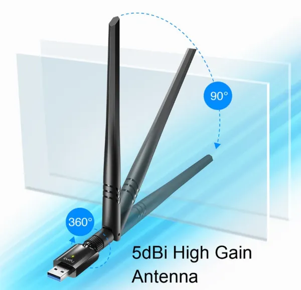 Cudy WU1400 AC1300 Wi-Fi USB 3.0 Adapter,2.4+5Ghz,5dBi high gain detach.antenna,AP(Alt.U1,U6)