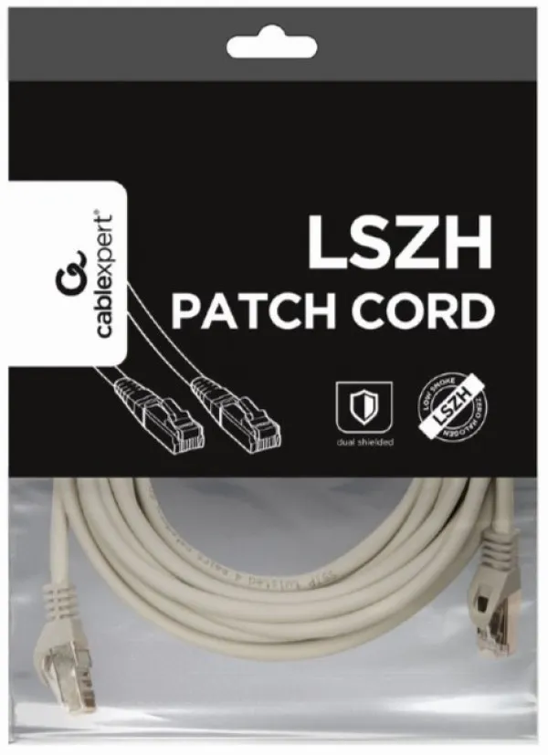 PP6A-LSZHCU-5M Gembird Mrezni kabl, SFTP CAT.6A BAKARNI LSZH Patch cord 5m Grey