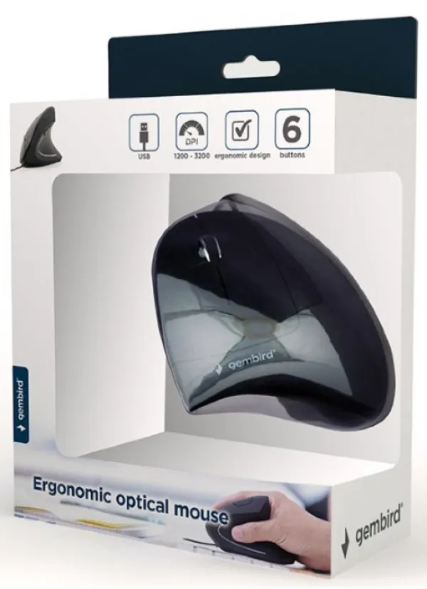 MUS-ERGO-01 Gembird Ergonomski 6-tastera opticki mis, crna 95mm