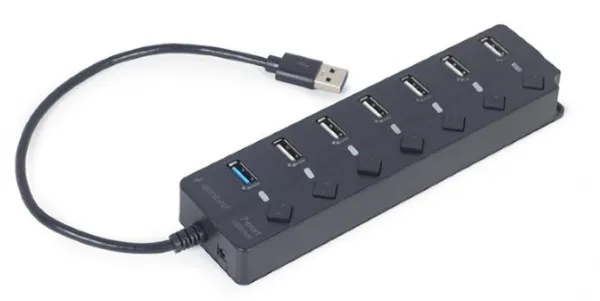 UHB-U3P1U2P6P-01 Gembird 7-port USB hub (1xUSB 3.1 + 6xUSB 2.0) with switches, black