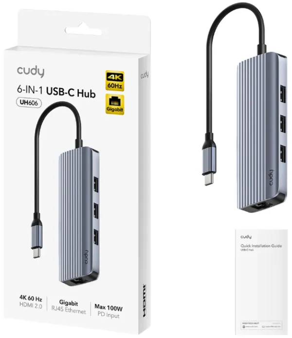 Cudy UH606 6-In-1 USB-C Hub with Gigabit Ethernet Port