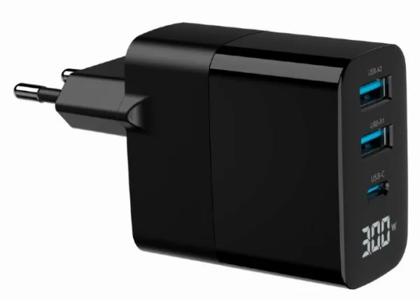 TA-UC-PDQC30LCD-BK-02 Gembird GaN USB brzi punjac, 30W 3-port (2xUSB-A+ USB-C), LCD, black