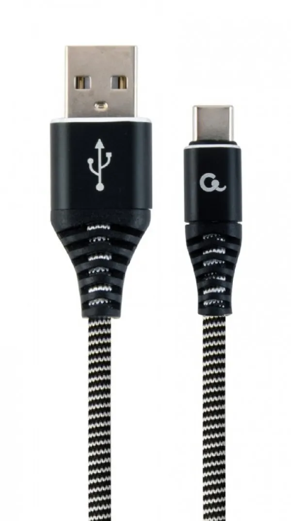 CC-USB2B-AMCM-2M-BW Gembird Premium cotton braided Type-C USB charging -data cable,2m, black/white