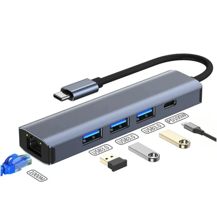 Adapter-konvertor TIP C na 3xUSB 3.0+TIP C+RJ45