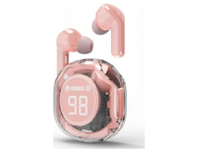 Gembird TWST - 01 - PK bežične slušalice - Bluetooth 5.4, TWS, LCD, transparent, pink