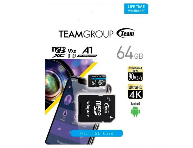 Team Group TEAUSDX64GIV30A103 Micro SD kartica - 64GB, UHS - I U3 V30, A1, 10050MBs, sa SD adapterom
