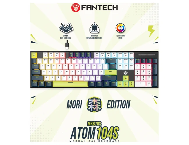 Fantech MK878S Atom 104S (red switch) RGB gejmerska tastatura bela