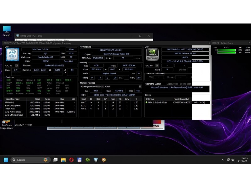 GIGABYTE P67A-UD3-B3 + Intel i3-2100