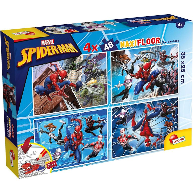 Slagalica Lisciani 4x48pcs Maxi Marvel Spiderman 2u1 složi i oboji 100385