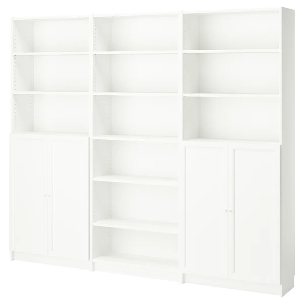 Komb.biblioteke s vratima, bela, 240x30x202 cm