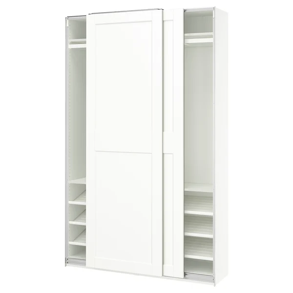 Garderober s kliznim vratima, bela/bela, 150x43x236 cm