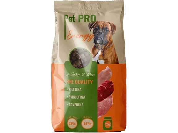 Pet Pro energy kompletna suva hrana za aktivne pse, skotne kuje i kuje koje doje sa govedinom, piletinom i svinjetinom 12kg