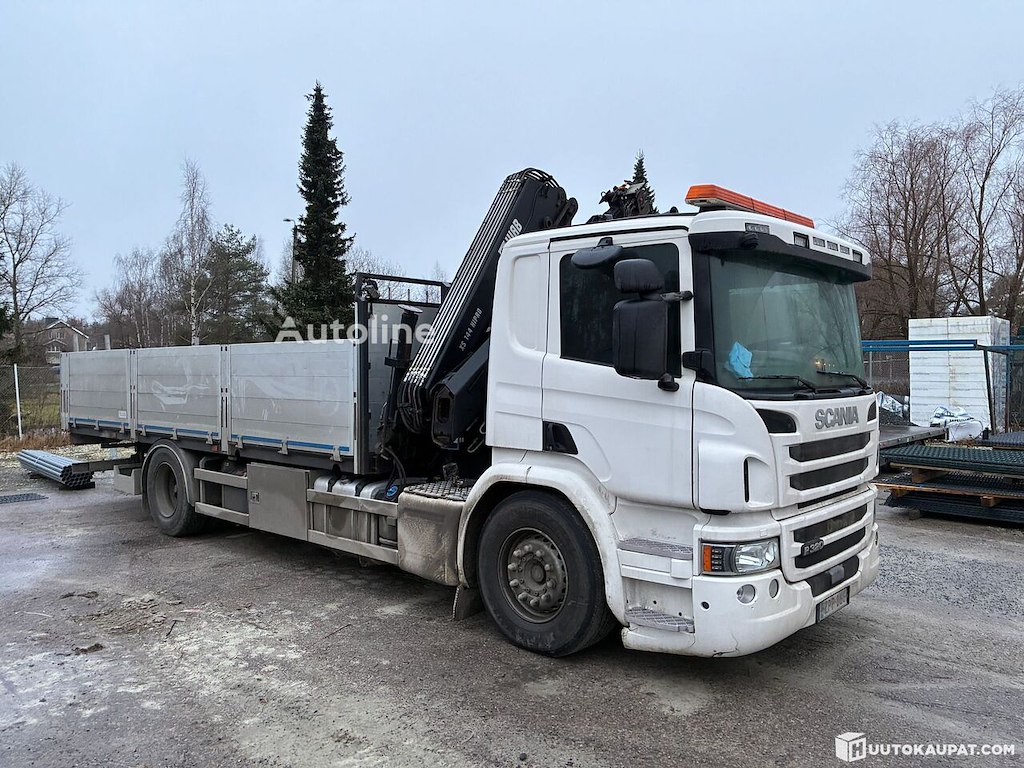 Prodaje se Scania P320, 2016 truck + Hiab crane, Tampere 9 L, diesel, 419,454 km kamion s ravnom platformom na aukciji