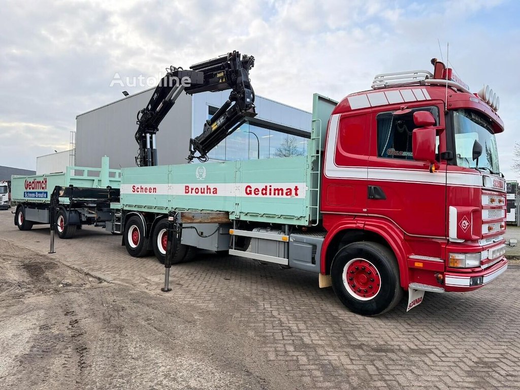 Scania 164L-480 V8 6x4 + CRANE HIAB 350-4 + JIB 90-4 - *TOP CONDITION* kamion s ravnom platformom