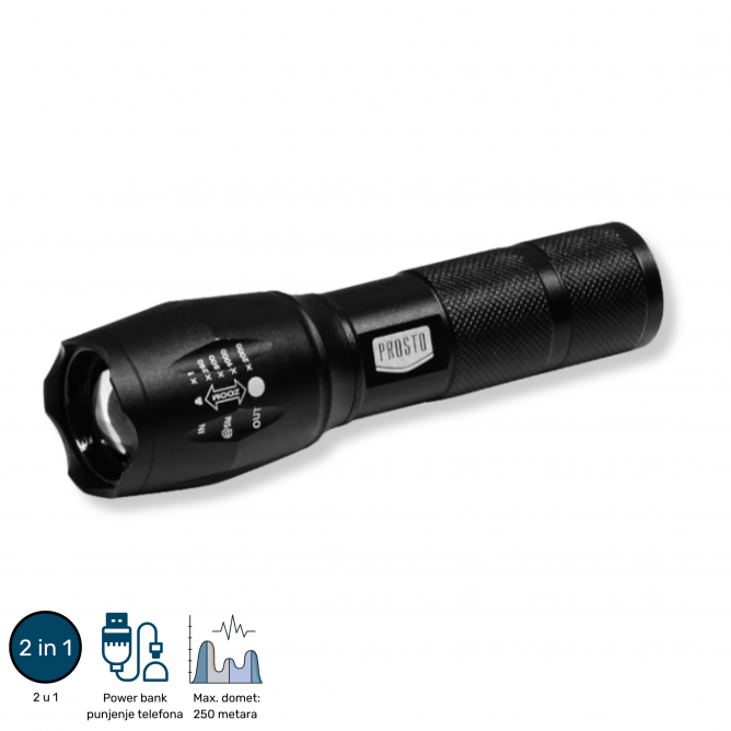 BATERIJSKA 2U1 LED LAMPA PUNJIVA T6 10W 1800MAH PL8381