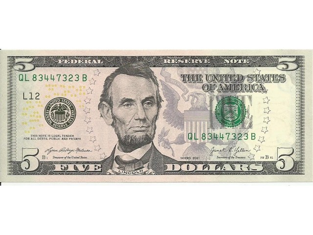 USA 5 dollars 2021. UNC