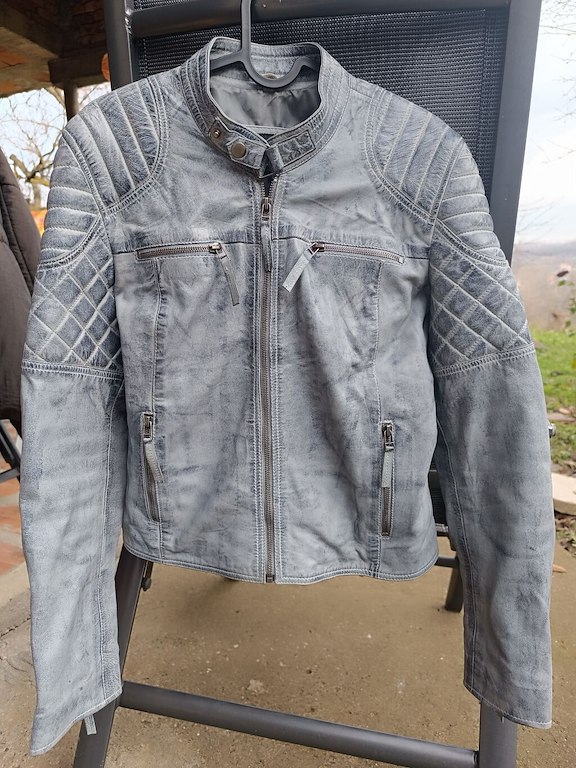 Leatherland kožna moto jakna – siva, “washed” efekat - Materijal