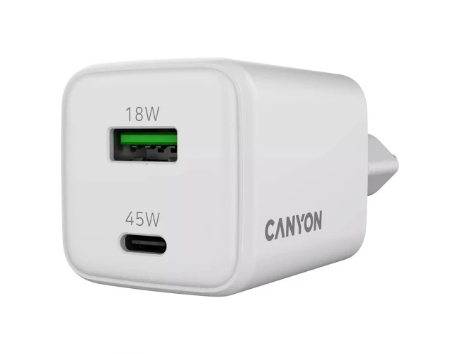 Canyon CU45AC strujni adapter - GaN, 45W, 1xPD, 1xQC, beli