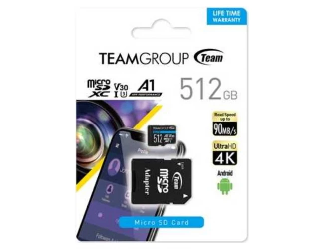 Team Group TEAUSDX512GIV30A103 Micro SD kartica - 512GB, UHS - I U3, V30, A1, 10090MBs, SD adapter
