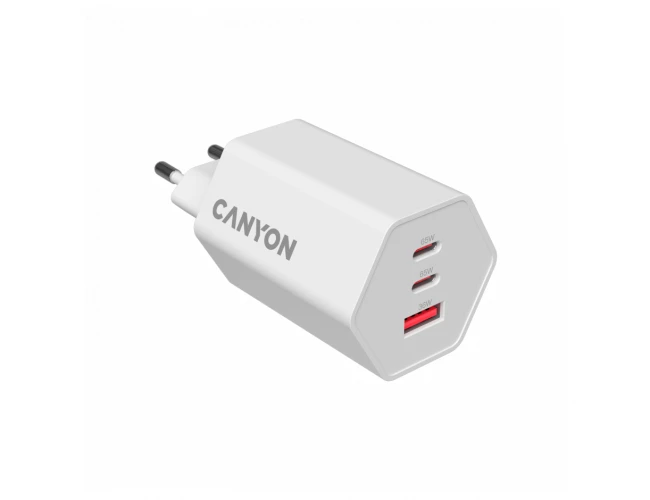 Canyon HEXAGON strujni adapter - 65W, GaN, 2xPD, 1xQC, beli