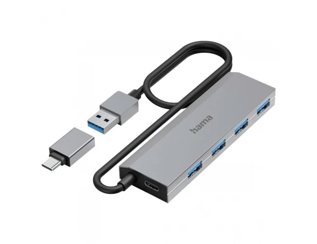 Hama USB hub - 4 porta, USB 3.2 Gen 1, 5 Gbits, USB - C adapter, PSU