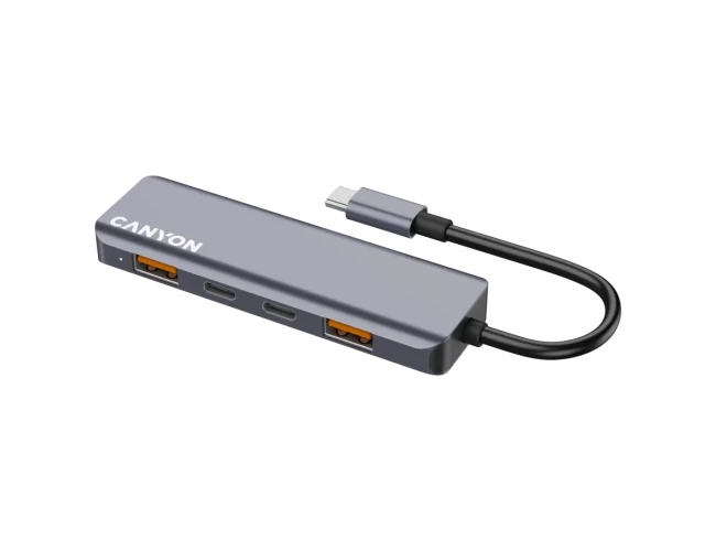 Canyon DS - 18 USB hub - 5 u 1, USB - C, siva