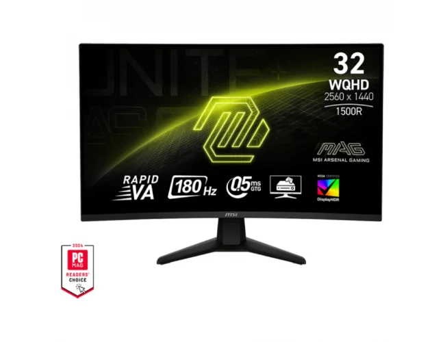 MSI 32CQ6F MAG monitor - 32", WQHD 2560x1440, Rapid VA, 180 Hz, zakrivljeni, gejming