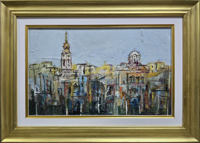 Beograd 7, Miodrag Mijo Elezović, ulje na lesonitu, sa 38×53 cm, bez 25×40 cm, sertifikat, 21240 dinara