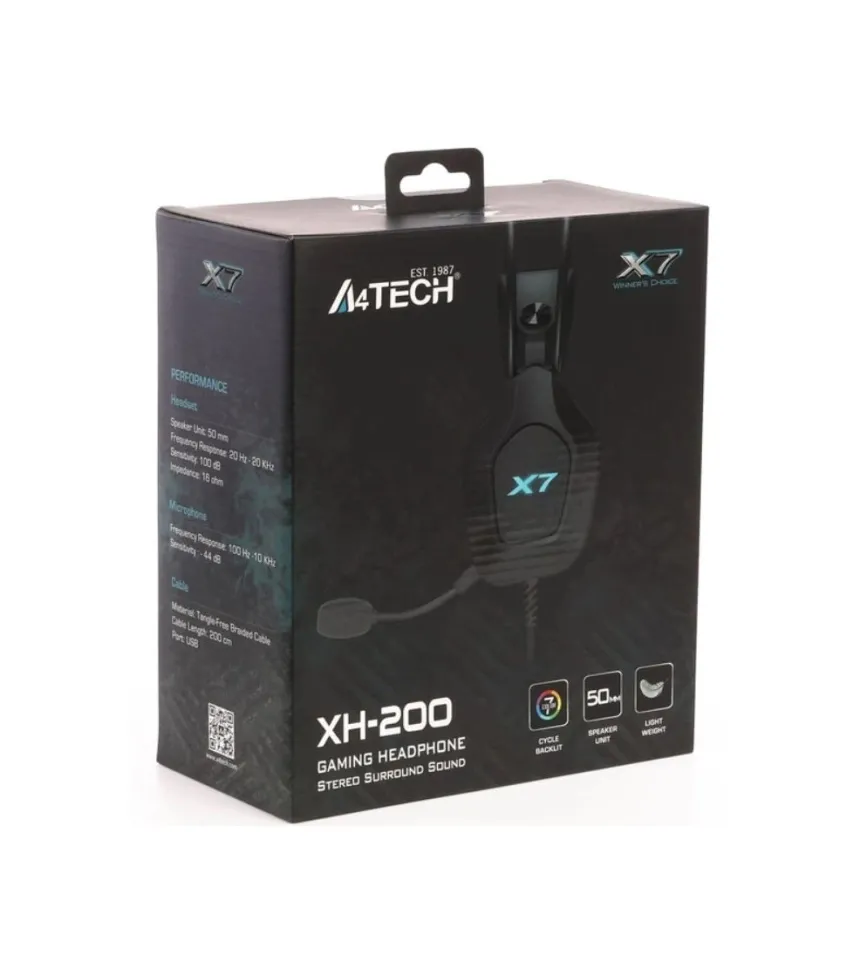 A4-XH-200 A4Tech X7 gejmerske slusalice sa mikrofonom, SURROUND, 50mm/16ohm, USB, LED, Black