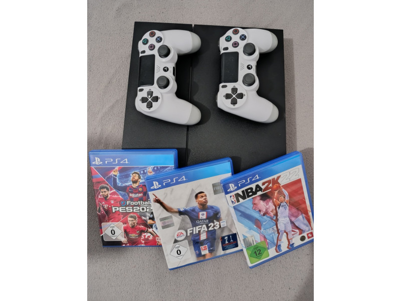 PS4 1TB 2 dzojstika 3 igre PES FIFA NBA