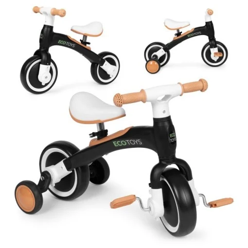 Ecotoys balans bicikl sa pedalama i pomoćnim točkovima 3u1 black