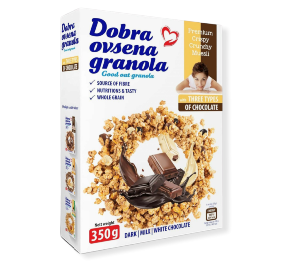DOBRA OVSENA GRANOLA 3 VRSTE ČOK. 350gr LMX
