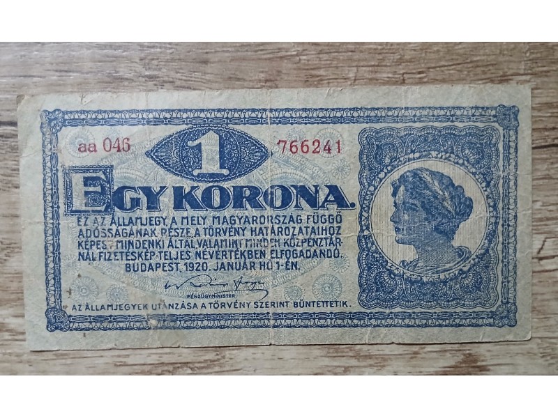 N 260 - Mađarska - 1 kr 1920 - opis -