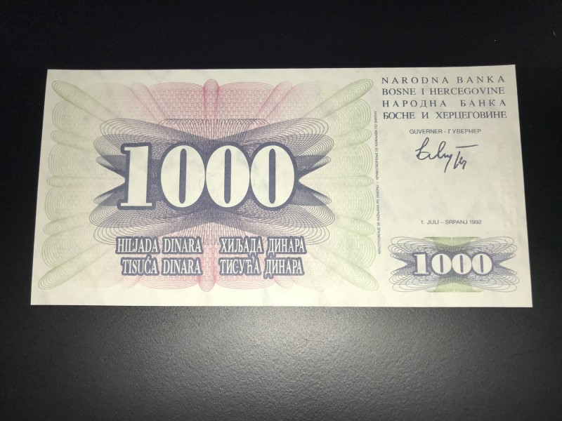 B I H 1000 DINARA.1992. UNC.