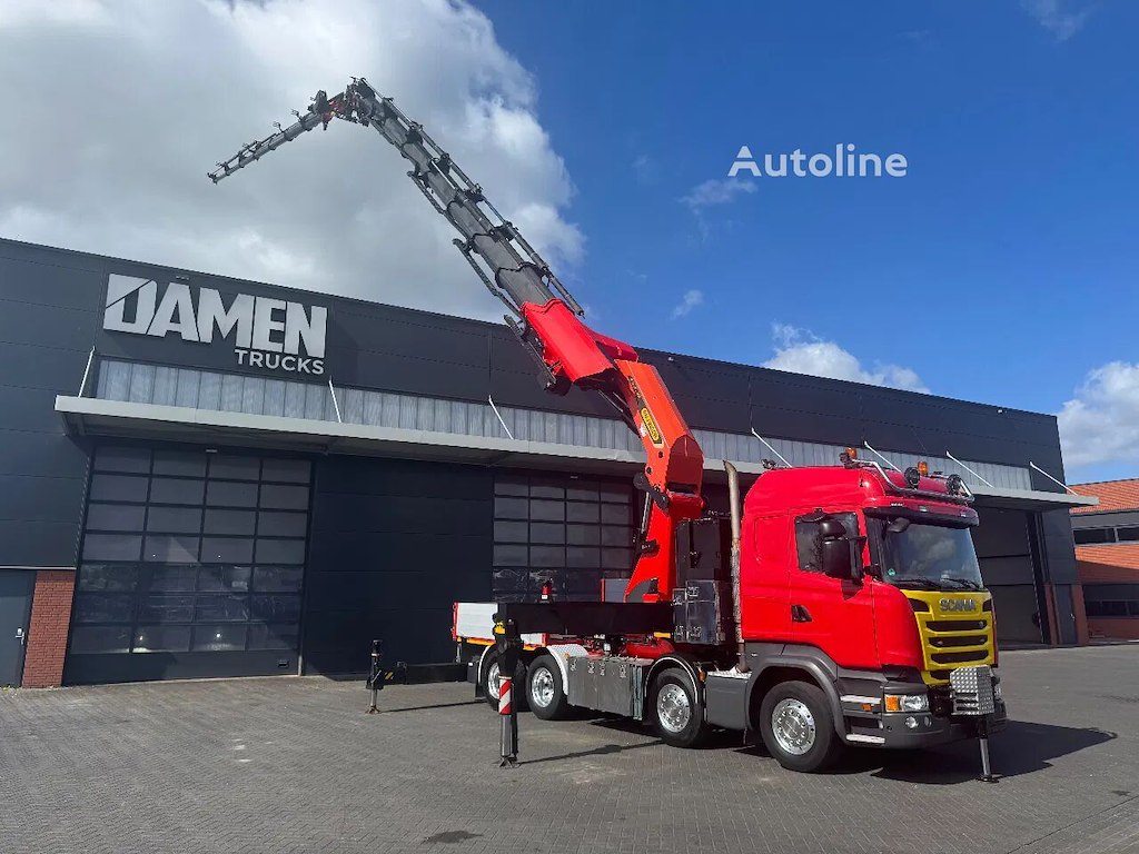 Scania R 450 8x4 Palfinger PK 165.002 TEC F + JIB PJ 300L F kamion s ravnom platformom