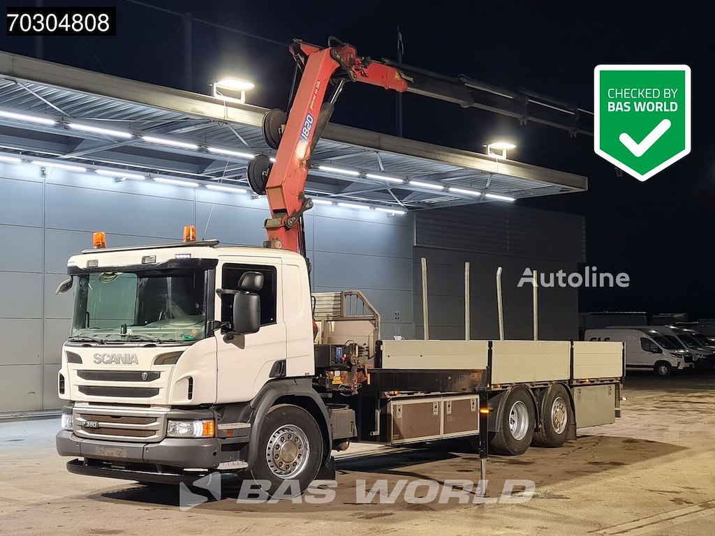 Scania P360 P 6X2 HMF 1820-K4 Kran Crane Lift+Steering Axle Air Suspens kamion s ravnom platformom
