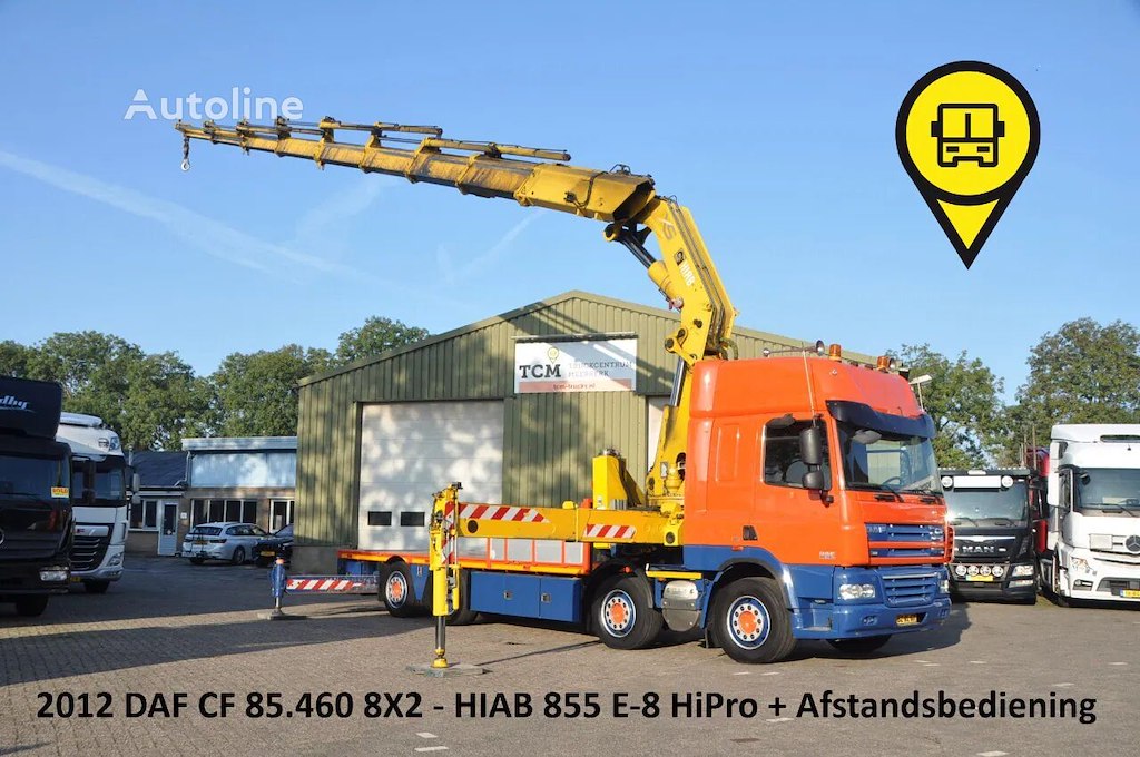 DAF CF 85.460 2012 EEV 8X2 HIAB 85Tm CRANE HANDGESCHAKELD kamion s ravnom platformom