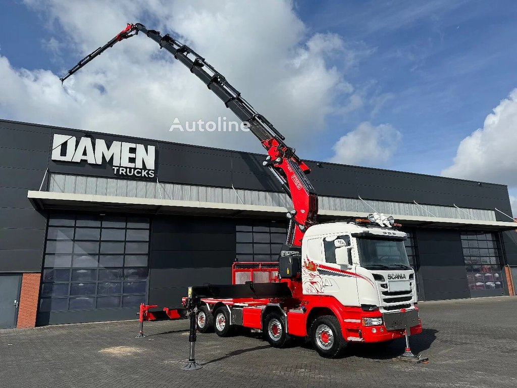 Scania R 730 LB8x2 V8 FASSI F1650 RA.2.28 XHE- DYNAMIC + JIB kamion s ravnom platformom