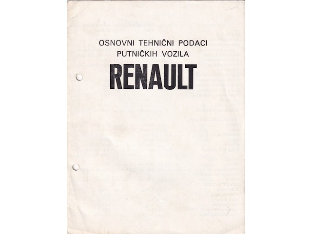 AUTO KATALOG  RENAULT OSNOVNI TEHNIČKI PODACI PUTNIČKIH