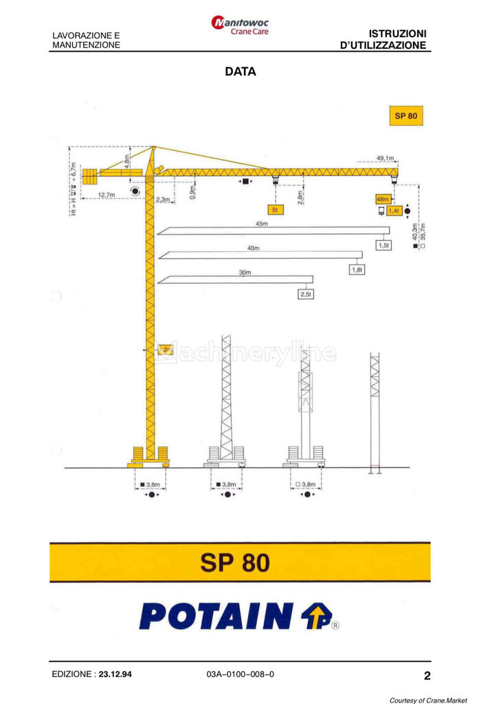 Potain SP 80 POD NAEM I ZA PRODAZhBA toranjska dizalica