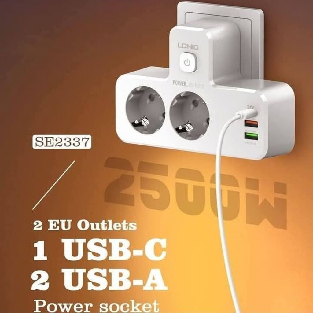       Dupla EU utičnica, 2 USB I tip C port NOVO!   ️Cena 2390 din Sa