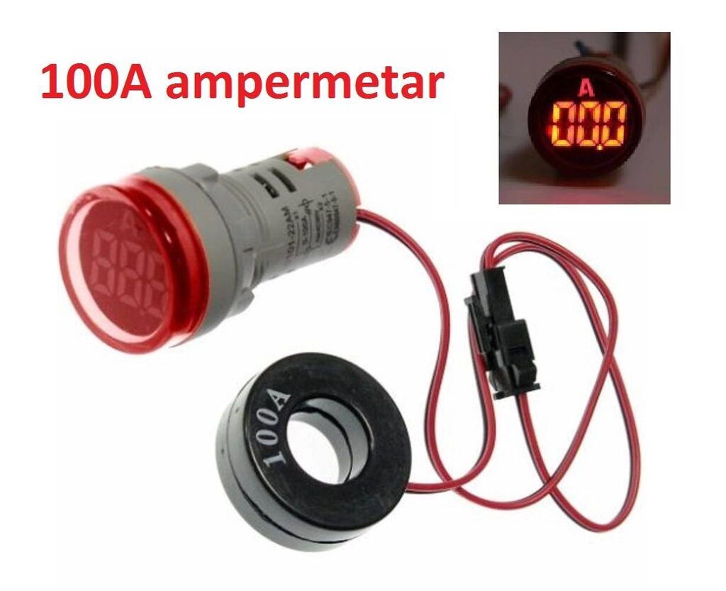 Ampermetar AC 100A crveni displej (220V) - 22mm Ugradni digitalni