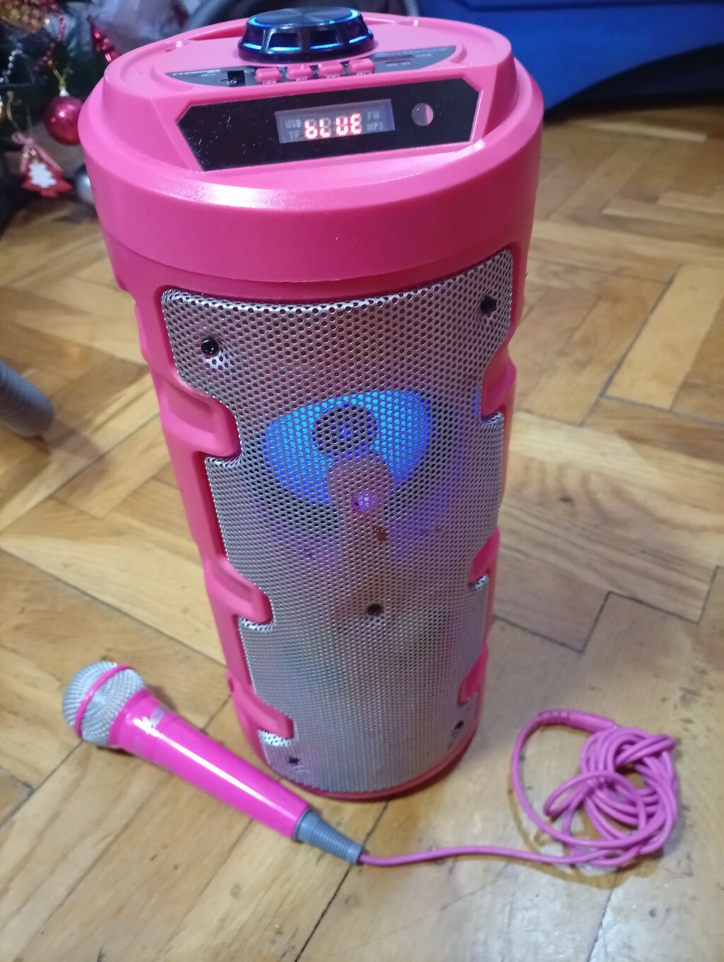 Bluetooth karaoke zvučnik sa mikrofonom – roze - Prenosni cilindrični