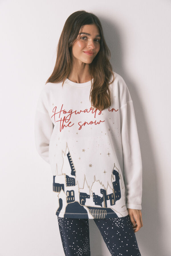 Langer Fleece-Pyjama mit "Hogwarts"-Print