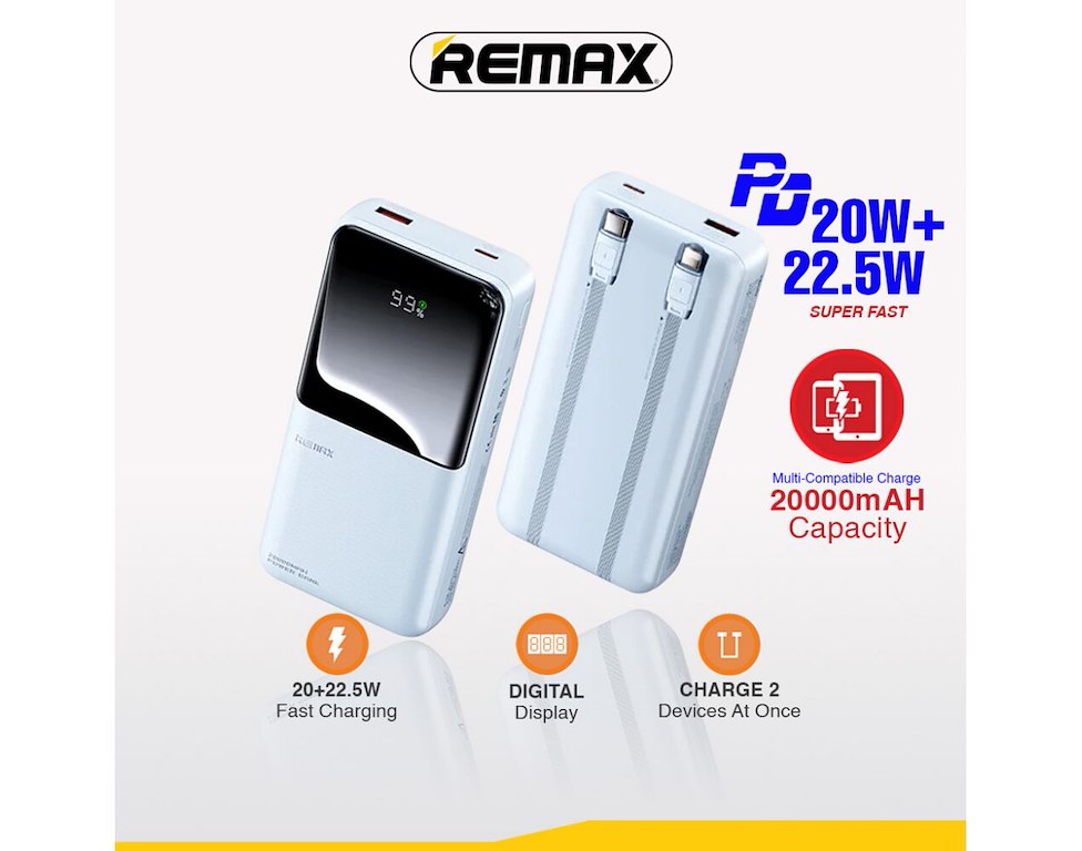 Univerzalna Back Up Baterija prenosiva baterija REMAX Cynlle Series RPP-680 PD 20W+QC 22.5W 20000mAh plavi