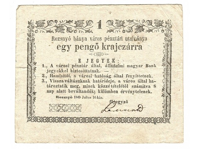 1 Krajcara 1849.